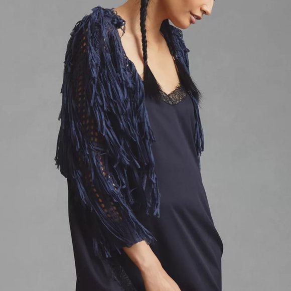 Anthropologie | Sweaters | Htf By Anthropologie Cropped Fringe Kimono ...